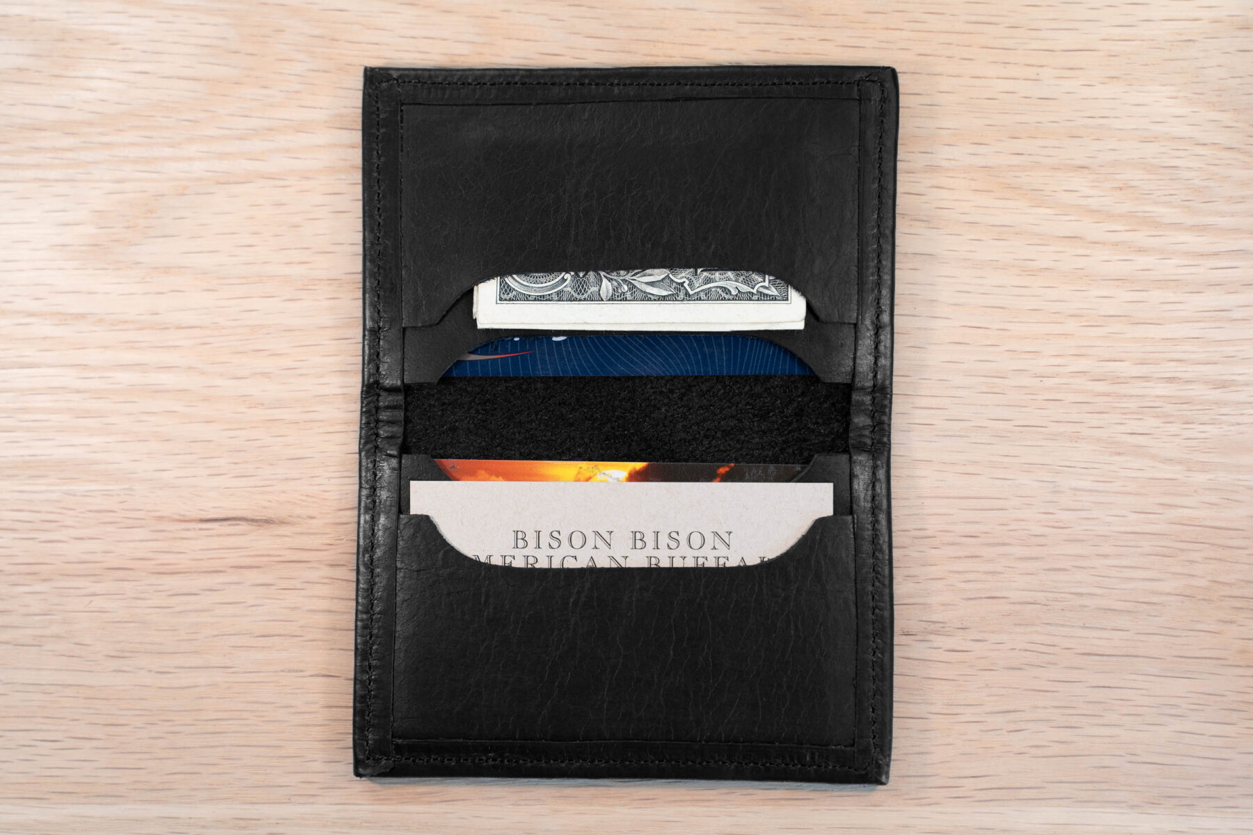 Mens Bifold Bison Leather Card Case | Black, Brown & Red
