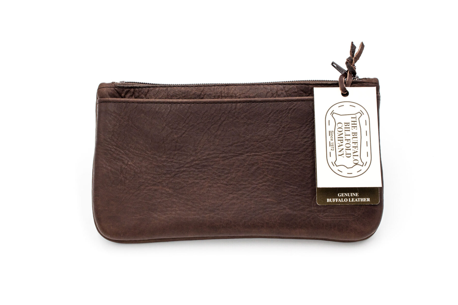 Large Leather Zipper Pouch – 10.5” Bison Travel Organizer