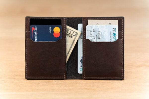 Vertical Bifold Leather Wallet - Full Grain - Slim & Compact
